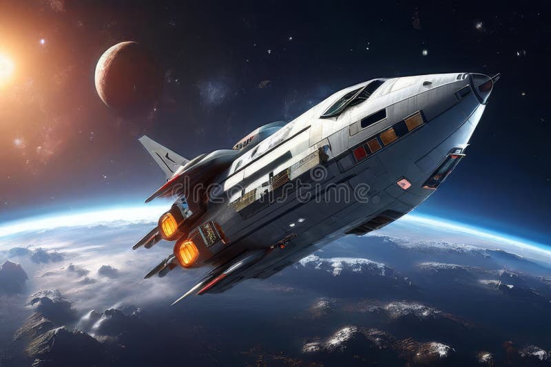 Spaceship with Modern Technology, Technology Space and Binary Data ...