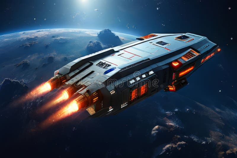 Spaceship with Modern Technology, Technology Space and Binary Data ...