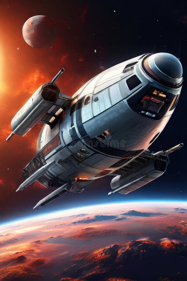 Spaceship with Modern Technology, Technology Space and Binary Data ...