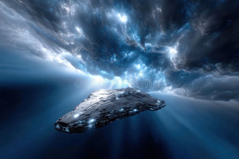 Spaceship Navigating through Dramatic Cosmic Clouds and Light Beams in ...