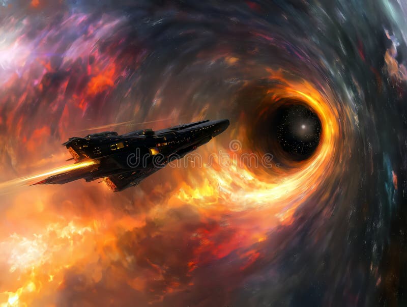 Spaceship Entering a Glowing Wormhole in Colorful Space Stock ...
