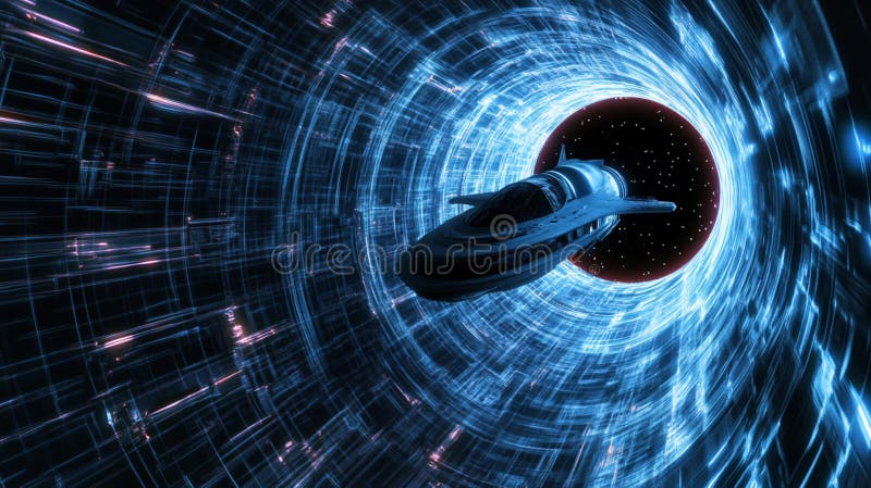 Spaceship Navigating a Wormhole in Curved Spacetime Stock Illustration ...