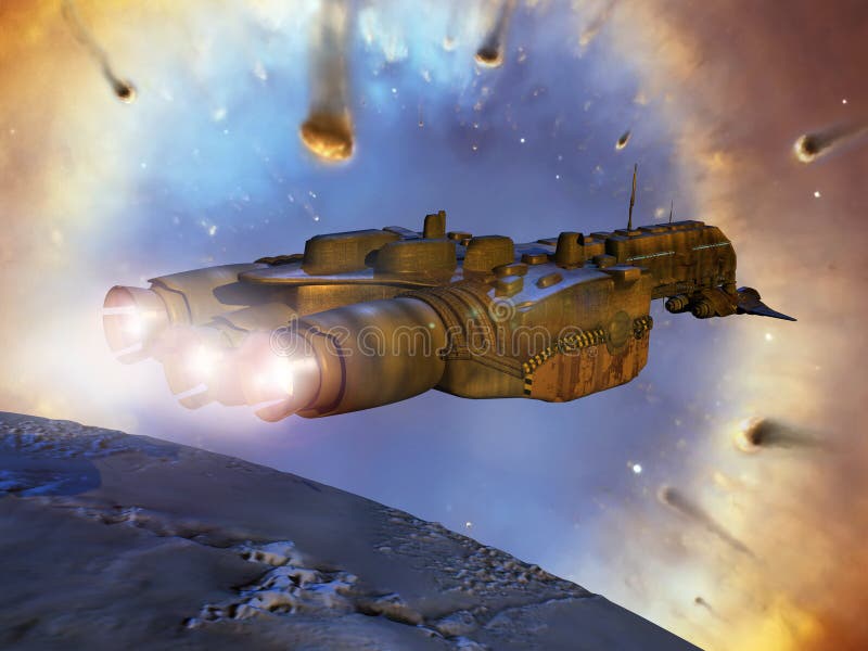 Spaceship Near Helix Nebula Stock Illustration - Illustration of ...