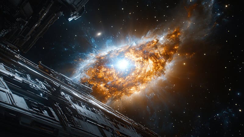 Spaceship Observes Cosmic Nebula Explosion Space Exploration Stock Illustration - Illustration ...