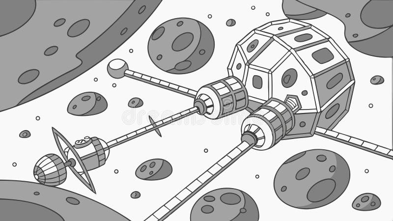 Spaceship in Orbit, Space Station and Earth View from Space Vector ...