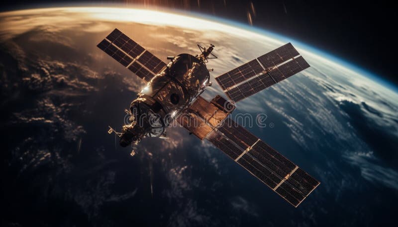 Spaceship Orbiting Planet, Exploring Galaxy with Advanced Technology ...