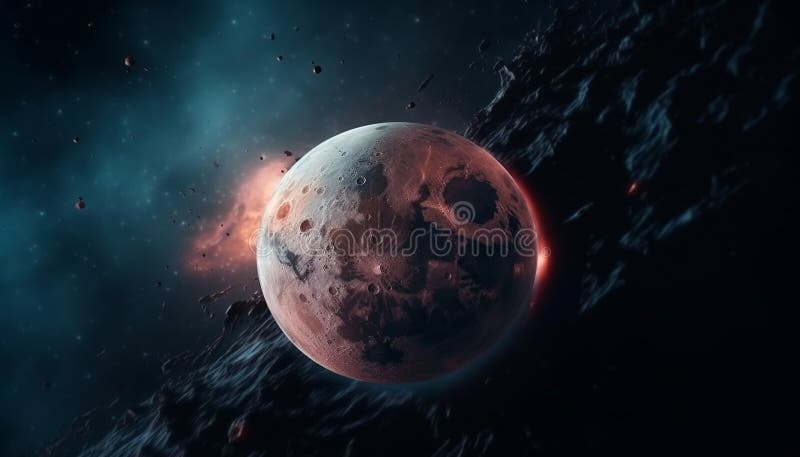 Spaceship Orbits Dark Sphere in Glowing Star Field of Galaxy Generated ...