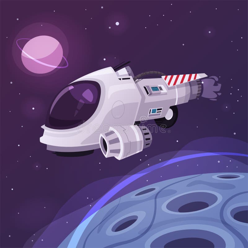 Spaceship in Outer Space. Cartoon Vector Illustration Stock Vector ...