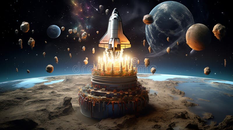 A Spaceship in Outer Space with Out-of-this- Stock Illustration ...