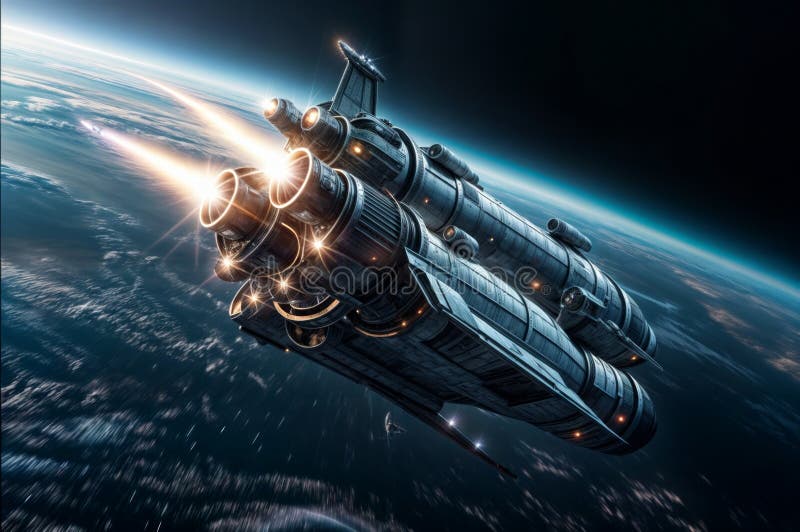 Spaceship in Outer Space. Science Fiction Stock Illustration ...