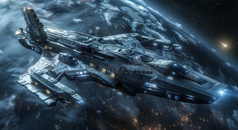 A spaceship in outer space stock image. Image of airliner - 336251491