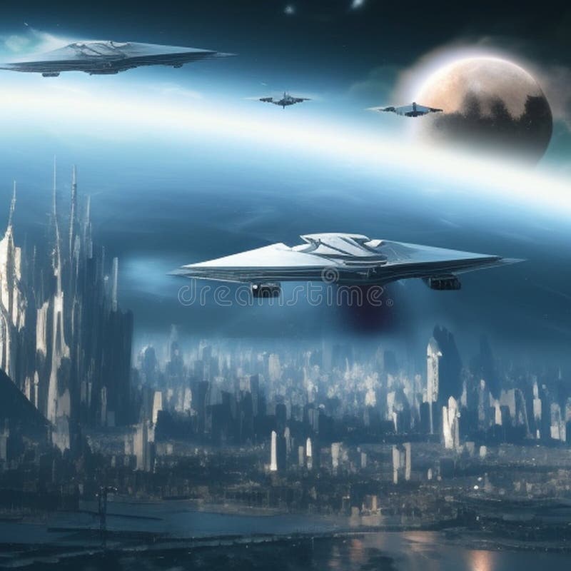 Spaceship over the city stock illustration. Illustration of spaceship ...