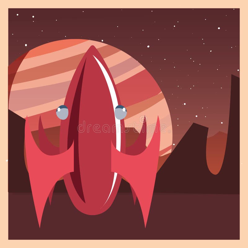 Spaceship on Planet Surface Stock Illustration - Illustration of crater ...