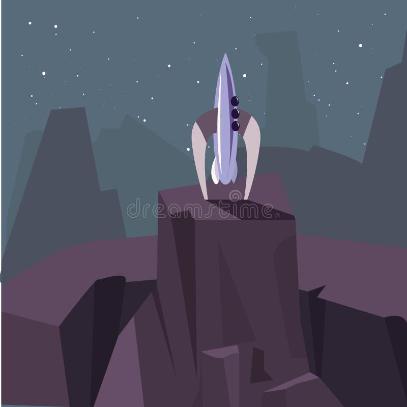 Spaceship on Planet Surface Stock Illustration - Illustration of ...
