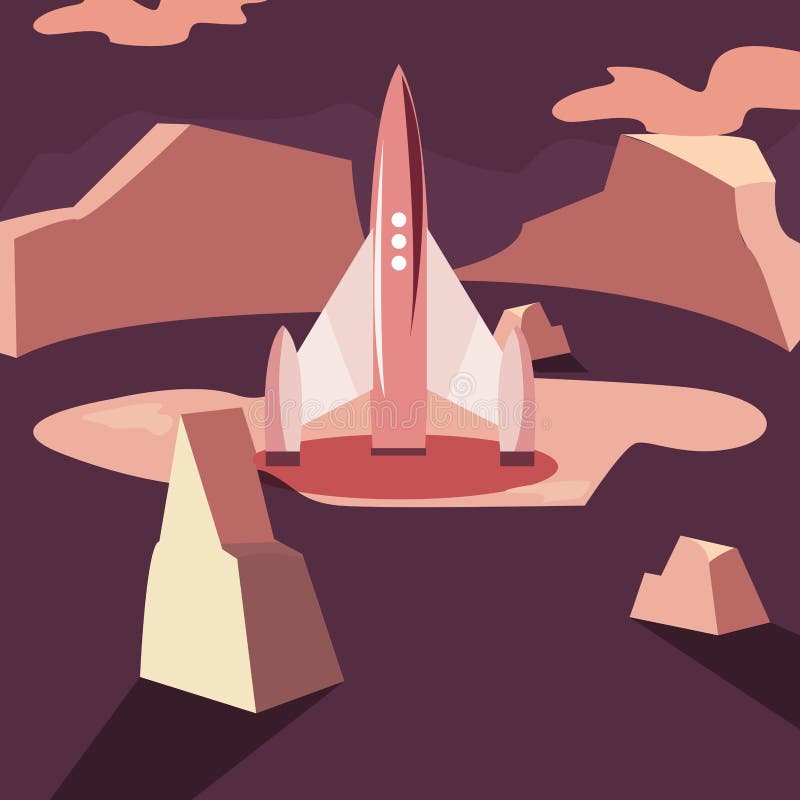 Spaceship on Planet Surface Stock Illustration - Illustration of ...