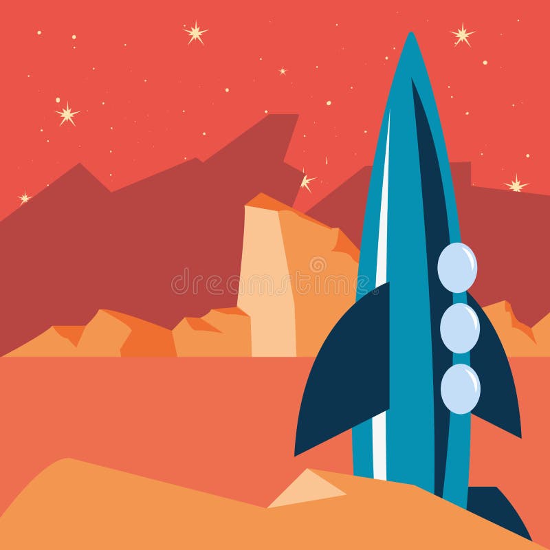 Spaceship on Planet Surface Stock Illustration - Illustration of ...