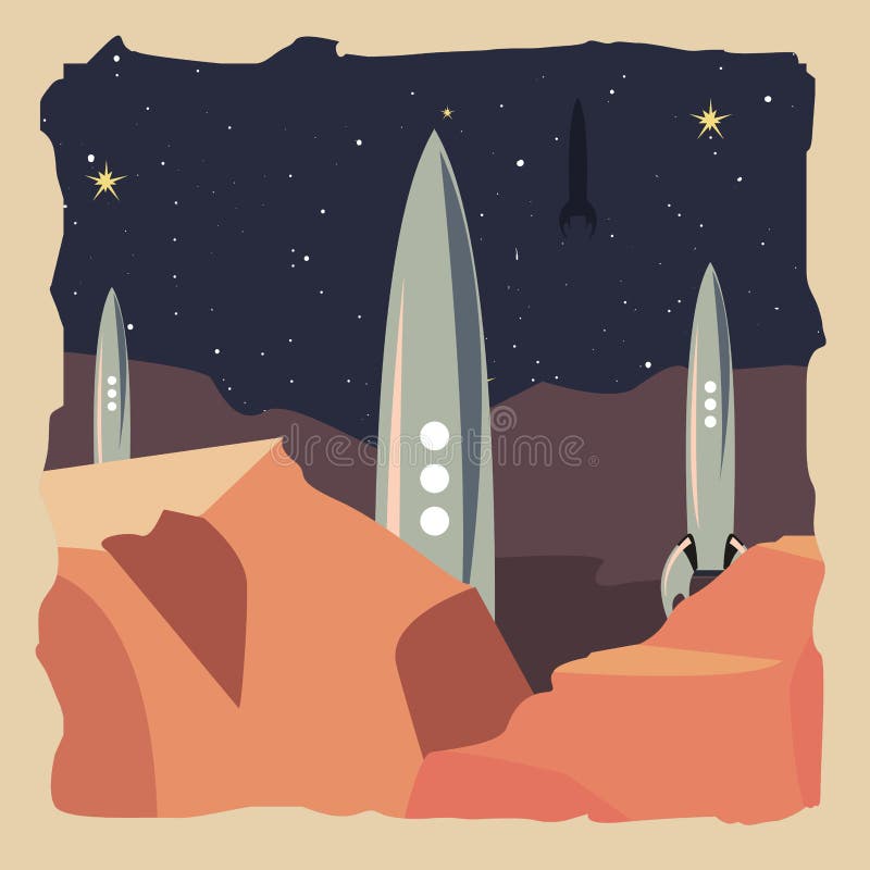 Spaceship on Planet Surface Stock Illustration - Illustration of ...