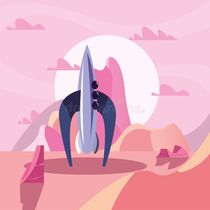Spaceship on Planet Surface Stock Illustration - Illustration of cosmos ...