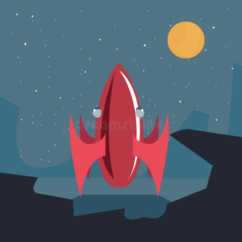 Spaceship on Planet Surface Stock Illustration - Illustration of ...