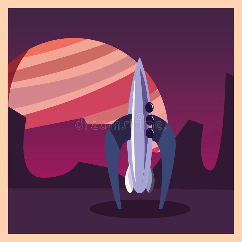 Spaceship on Planet Surface Stock Illustration - Illustration of travel ...