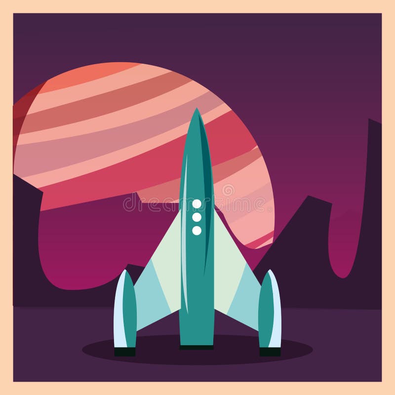 Spaceship on Planet Surface Stock Illustration - Illustration of ...