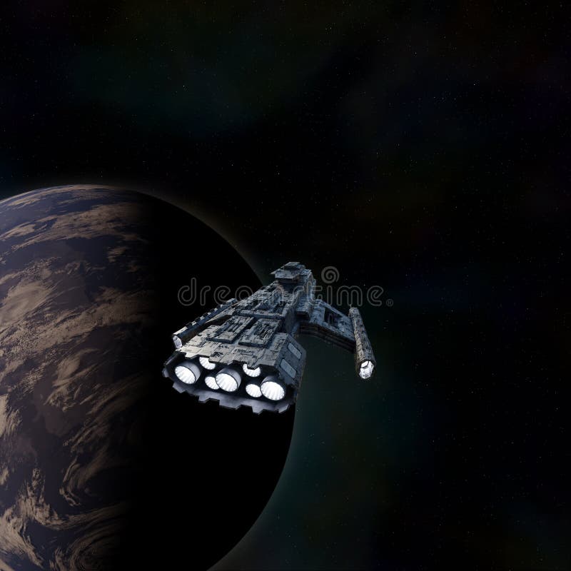 Spaceship on Planetary Approach Towards an Alien World Stock ...