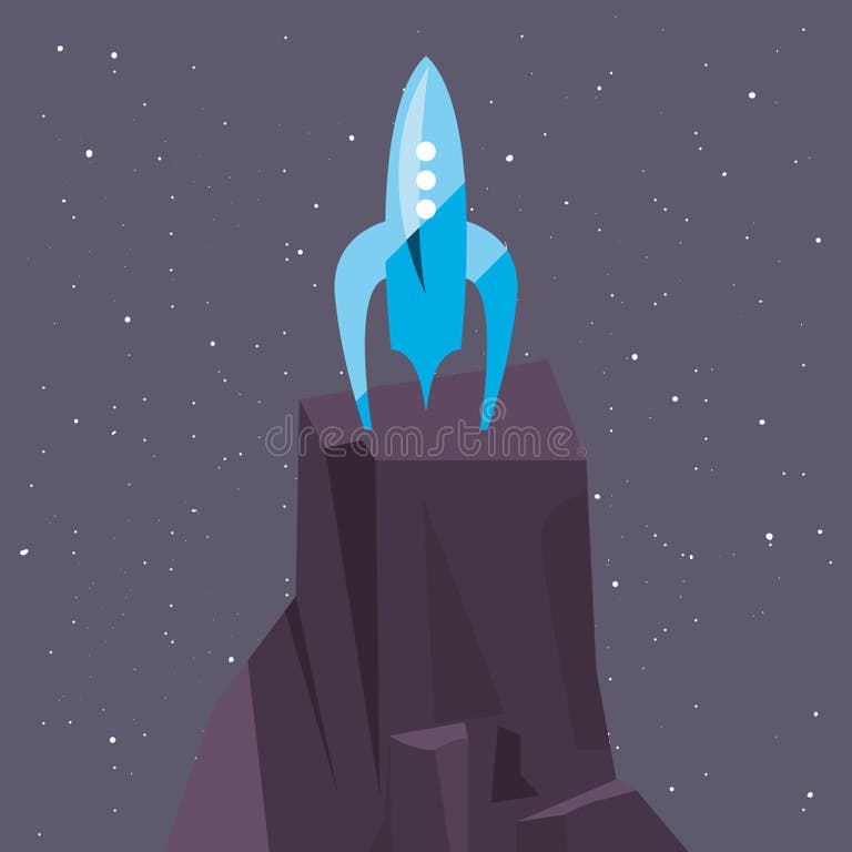 Spaceship on rock surface stock illustration. Illustration of crater ...