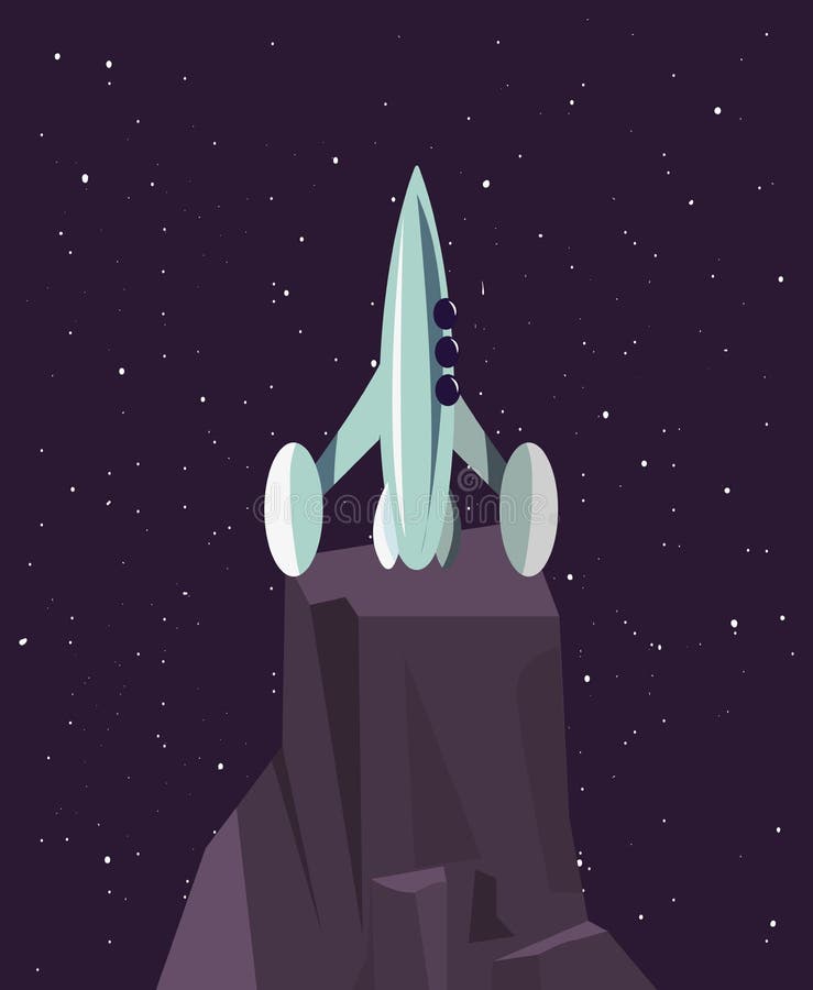 Spaceship on rock surface stock illustration. Illustration of cartoon ...