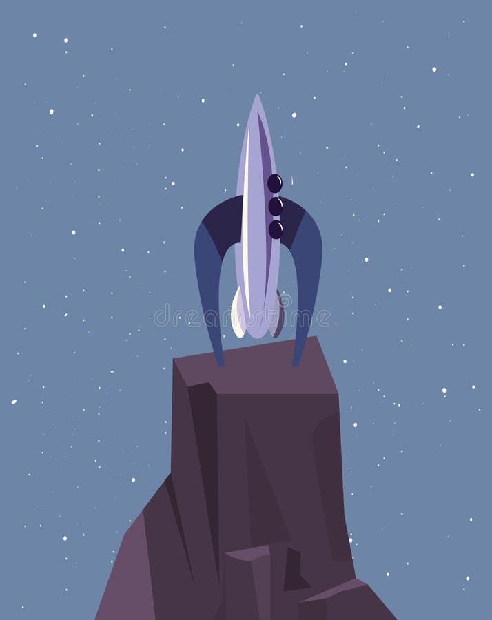 Spaceship on rock surface stock illustration. Illustration of moon ...