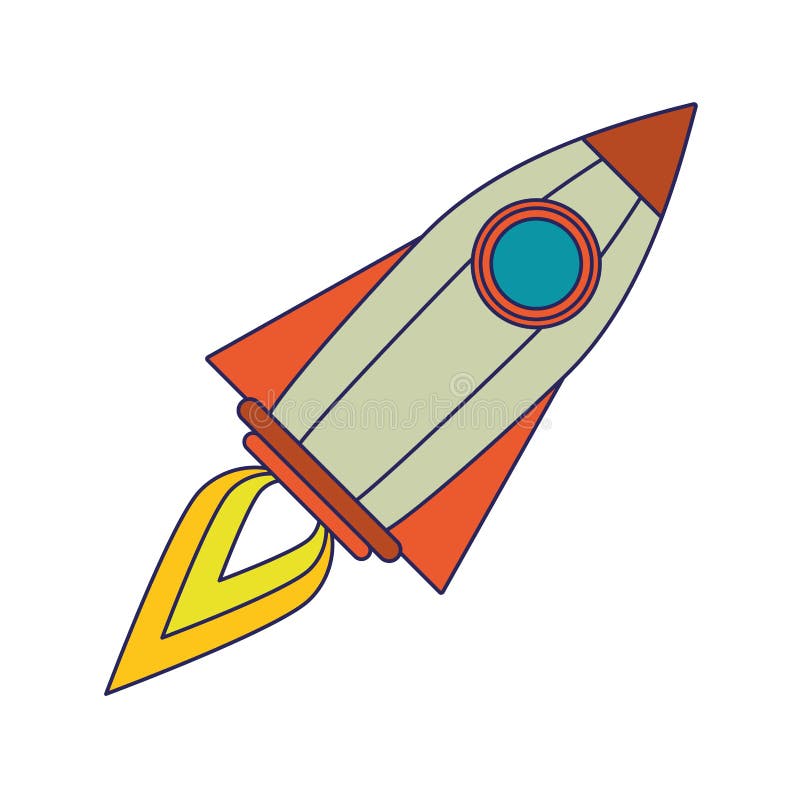 Spaceship Rocket Flying Isolated Cartoon Blue Lines Stock Vector ...