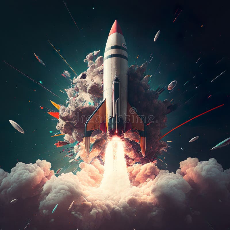 Spaceship Rocket Launch with Smoke Stock Illustration - Illustration of ...