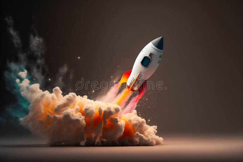 Spaceship Rocket Launch Taking Off Anglewise, Leaving Behind Trail of ...