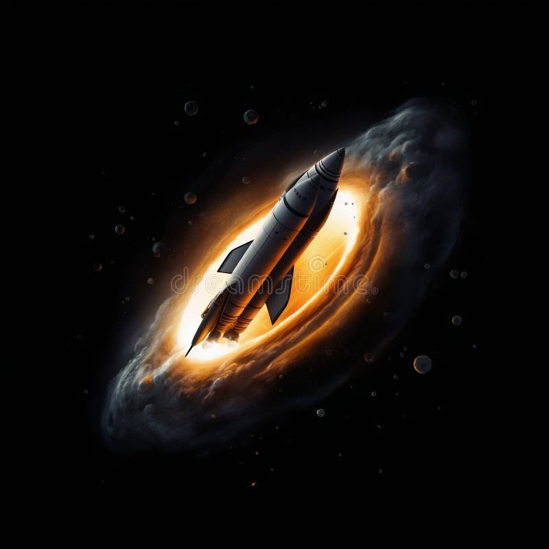 Spaceship Rocket Sinking into a Black Hole. Generative Ai Stock ...