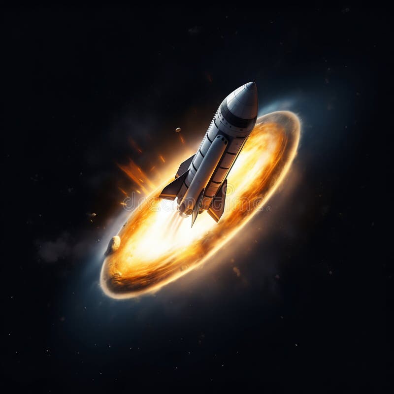 Spaceship Rocket Sinking into a Black Hole. Generative Ai Stock ...