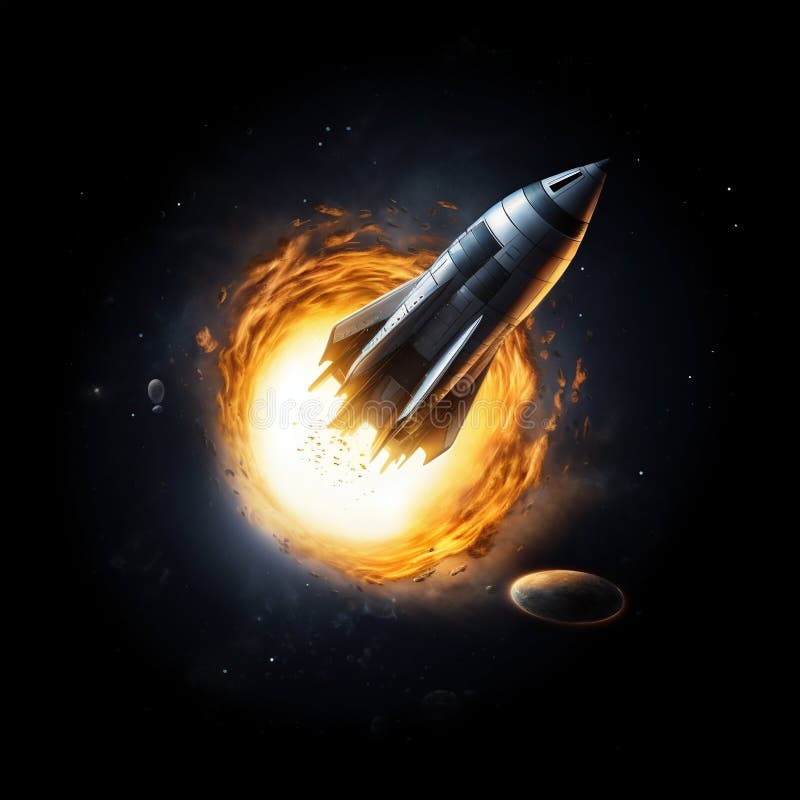 Spaceship Rocket Sinking into a Black Hole. Generative Ai Stock ...