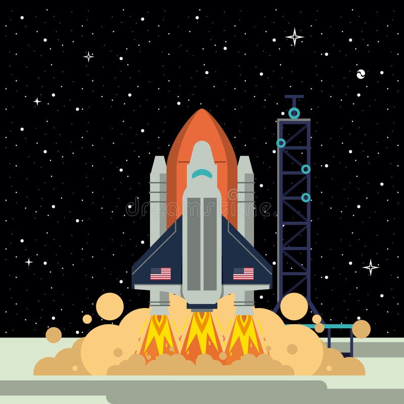 Spaceship Rocket on Station Stock Vector - Illustration of planet ...