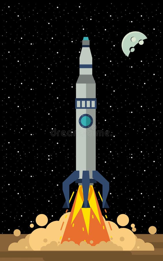 Spaceship Rocket on Station Stock Vector - Illustration of launch ...