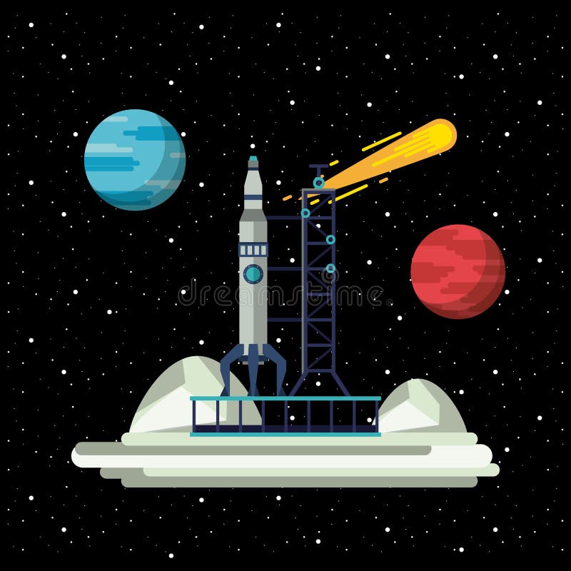 Spaceship Rocket on Station Stock Vector - Illustration of earth ...