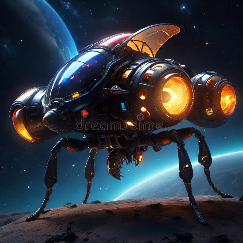 Spaceship Over a Futuristic City Stock Illustration - Illustration of ...