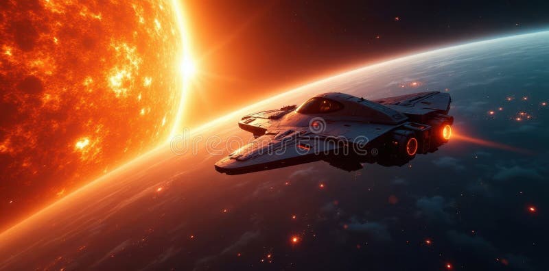 Spaceship Soaring through Solar Flares, Approaching Sun , Red, Speed ...
