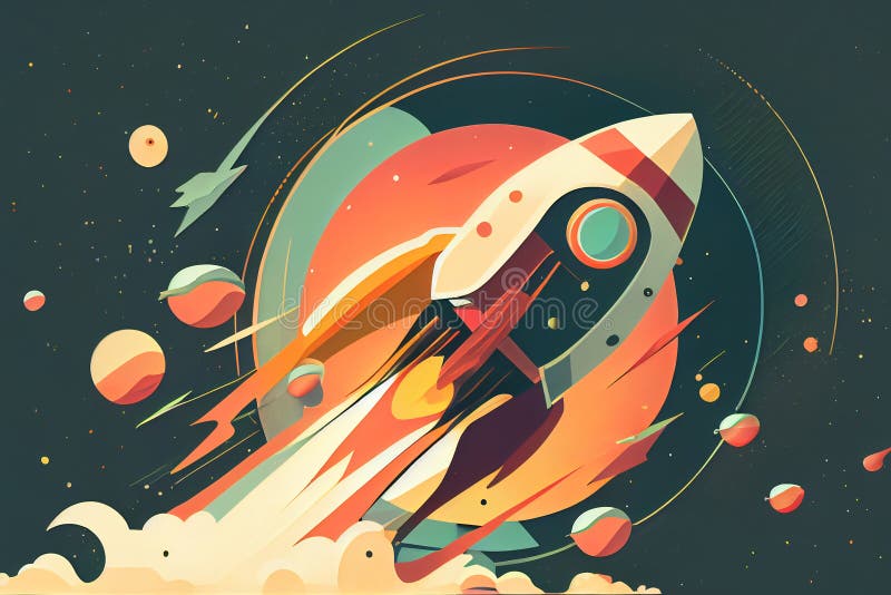 Spaceship and Solar System. Colorful Planets, Rocket, Galaxy and ...