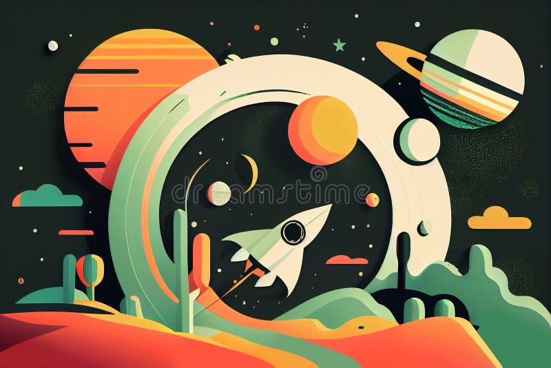 Spaceship and Solar System. Colorful Planets, Rocket, Galaxy and ...