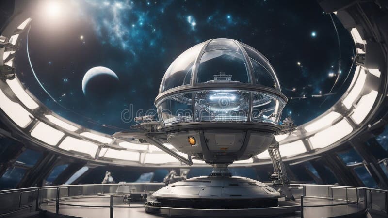 Spaceship and Space _A Futuristic Space Station with a Glass Dome and a ...