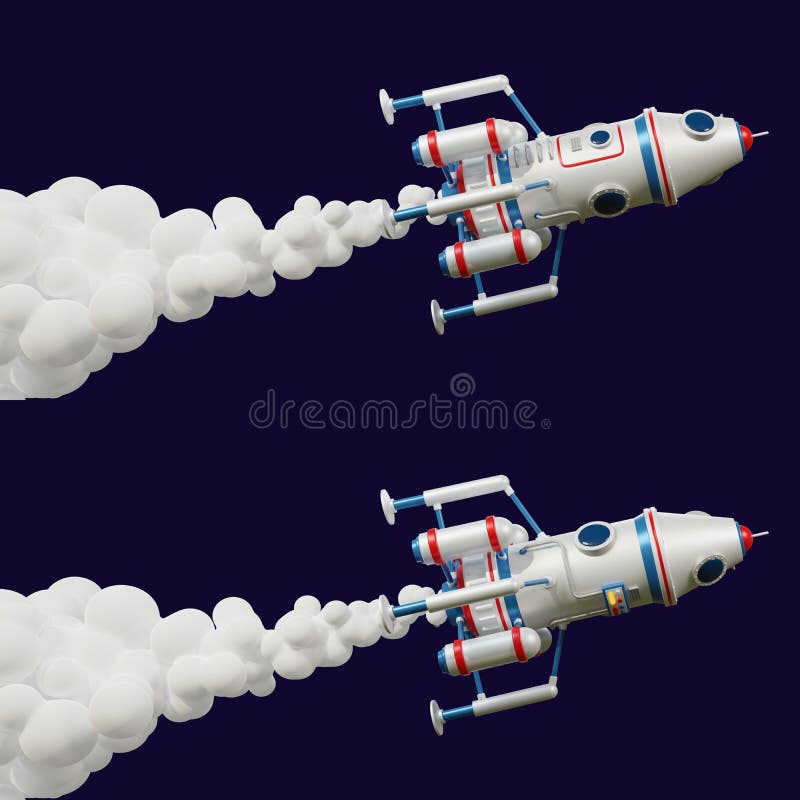 Spaceship Space Module Flies through Space with Jet Smoke Stock ...