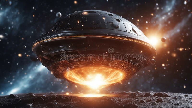 Spaceship in Space Near Black Hole, with Exploding Star, Digital Render ...