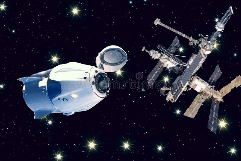 Spaceship and a Space Station on the Orbit.the Elements of this Image ...