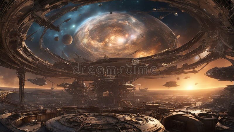 Spaceship and Space _A Steampunk Space Nebula Panorama, Equirectangular ...