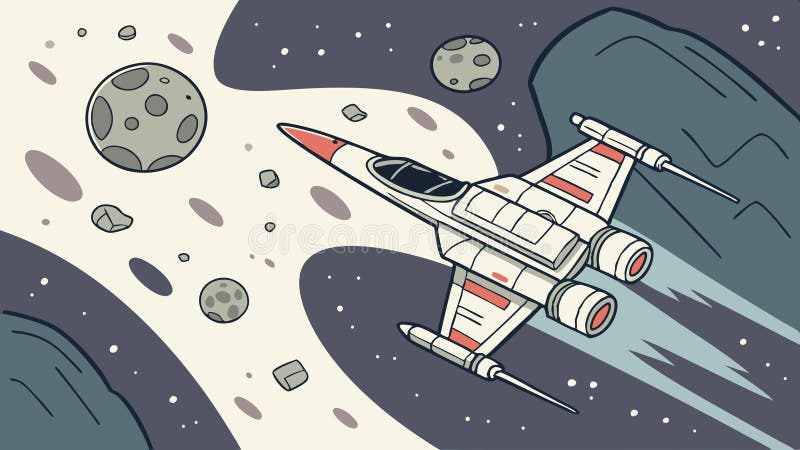 Spaceship in Starry Space, Interstellar Travel Concept Vector Design ...