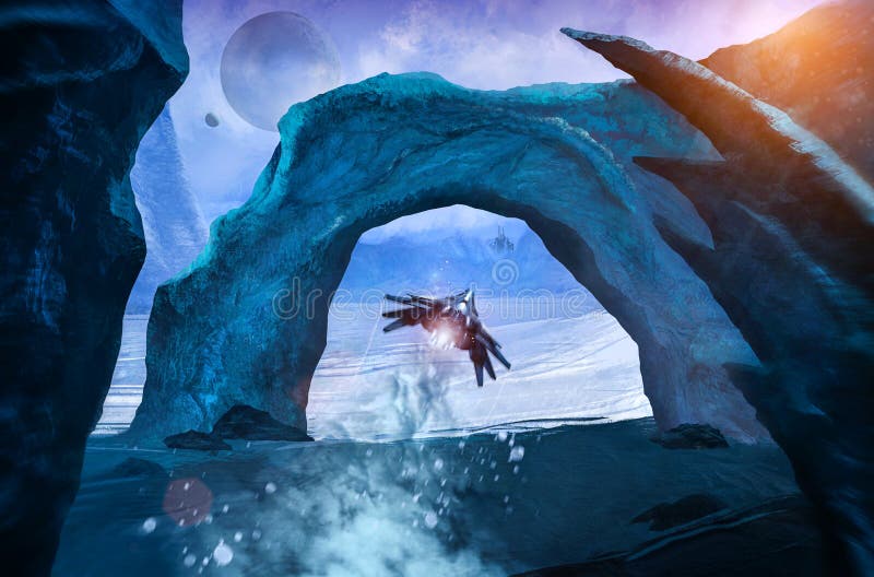 Spaceship and Strange Planet Stock Illustration - Illustration of ...