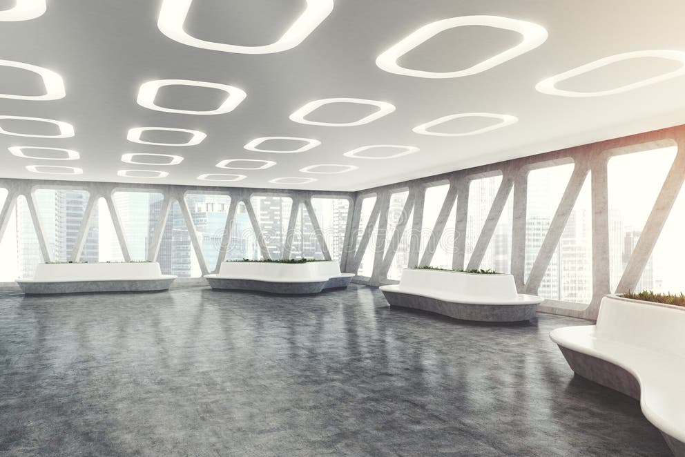 Spaceship Style Office Interior, Front Toned Stock Illustration ...